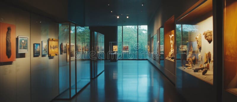 Quiet Cultural and Historical Setting in an Empty Museum with Display ...