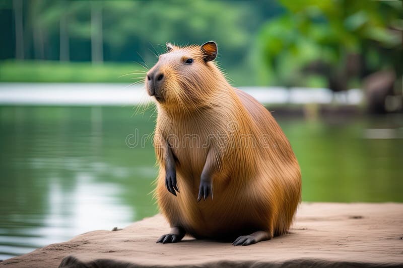 Quiet and Deserted Wildlife: Capybara Squirrel Alone in Empty Water ...
