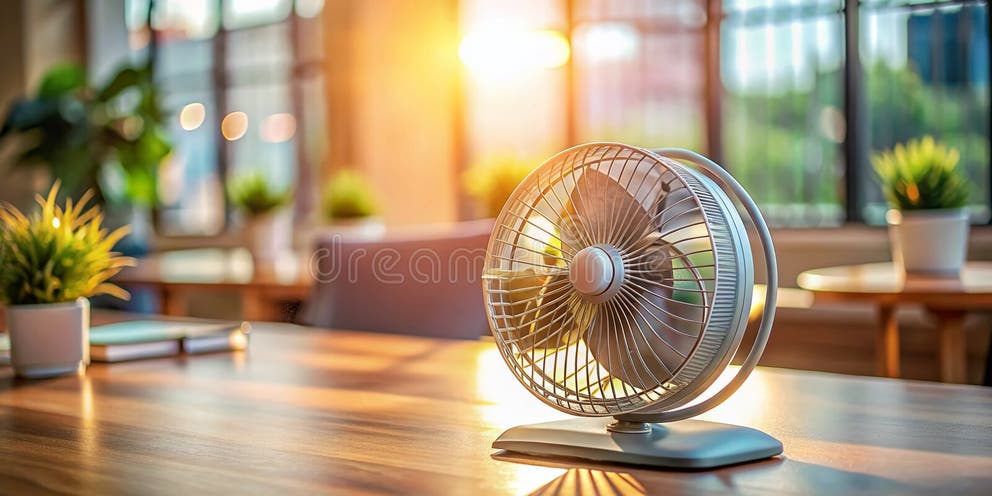 Quiet Desk Fan in a Modern Office Setting a Focused Workspace Accessory ...