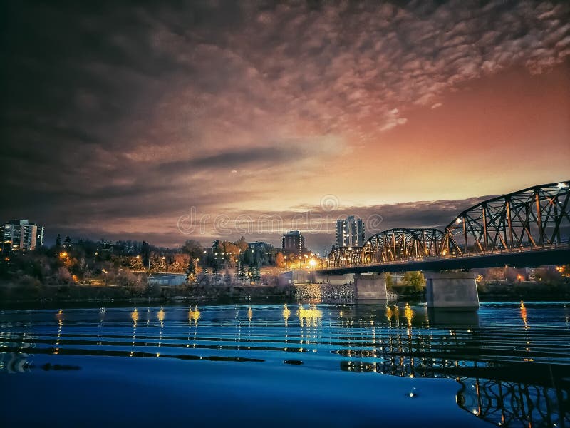 Quiet Evening River Reflection of Bridge Stock Photo - Image of ...
