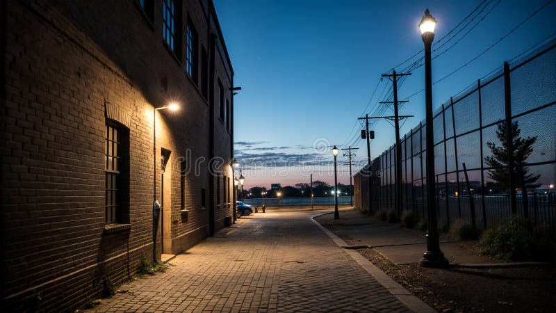 Quiet Evening Stroll Along a Deserted Path Next To a Brick Building ...
