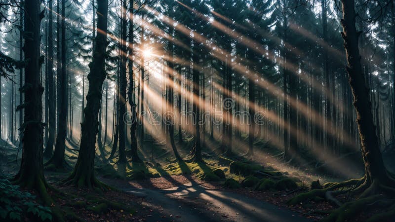 Quiet Forest, Beams of Flooded Light Pierced through the Canopy ...