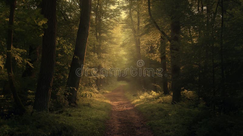 Quiet Forest Path, Lit only by the Soft Glow Stock Image - Image of ...
