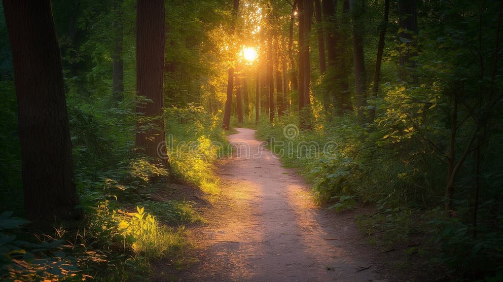 Quiet Forest Path, Lit only by the Soft Glow Stock Photo - Image of ...