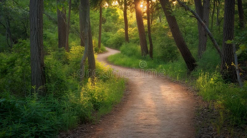 Quiet Forest Path, Lit only by the Soft Glow Stock Photo - Image of ...