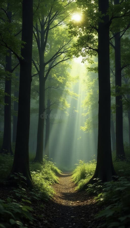 Quiet Forest with Tall Trees and Filtered Sunlight, Foliage, Calm ...