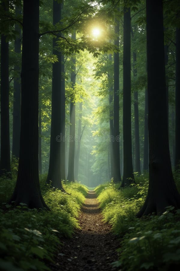 Quiet Forest with Tall Trees and Filtered Sunlight, Nature, Solitude ...
