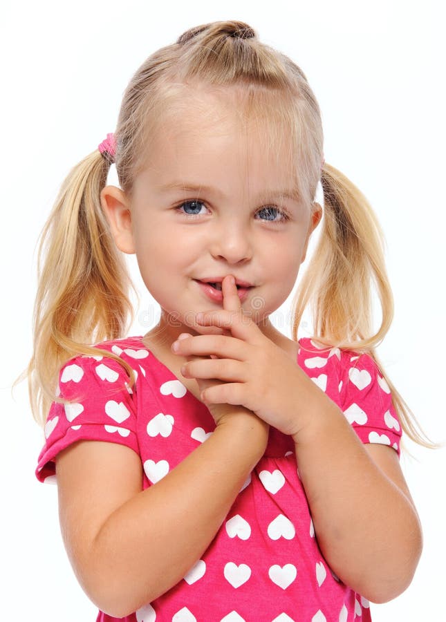 Quiet Girl with Finger on Lips Stock Image - Image of white, isolated ...