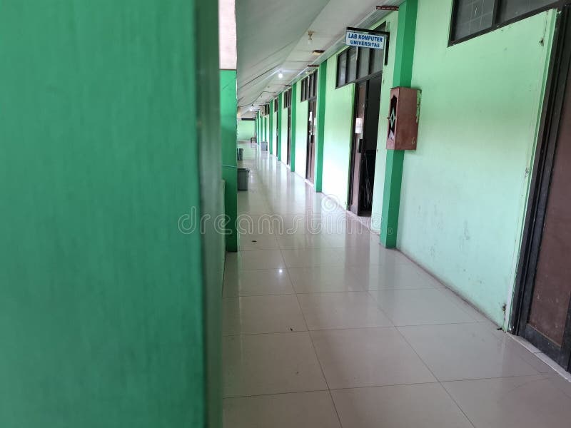 The Quiet Green Campus Corridor Stock Image - Image of flooring ...