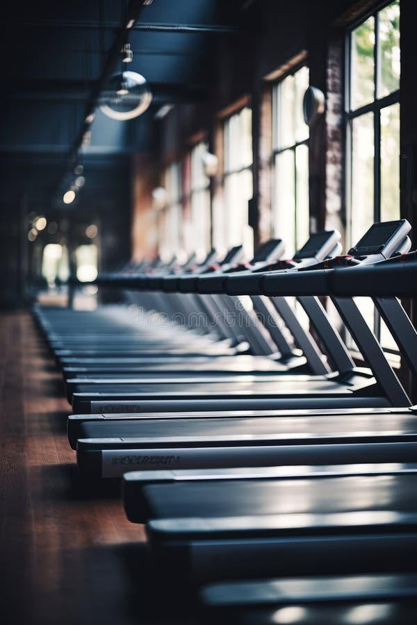 A Quiet Gym with Empty Treadmills Under Natural Light in the Late ...