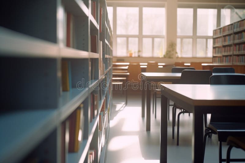 Quiet Haven: an Empty High School Library Bathed in Light Stock ...