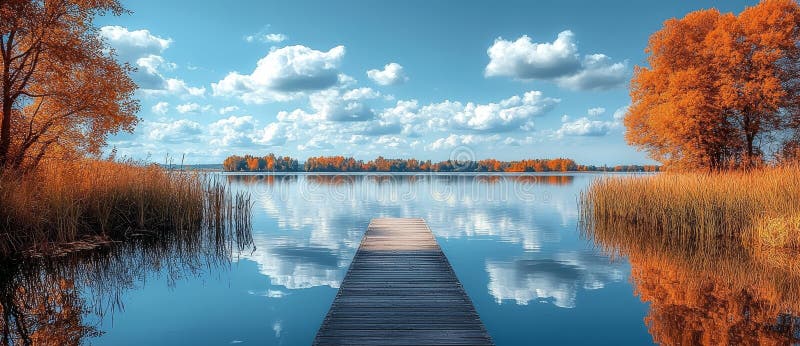 The Quiet Lake, Its Water Surface a Mirror To an Overcast, Gloomy Sky ...