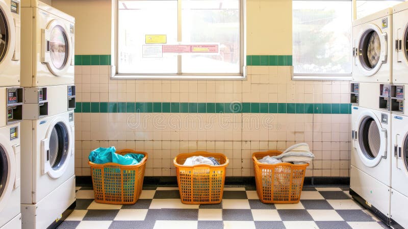 Quiet Laundry Room with Washing Machines an Empty Tranquil Laundromat ...