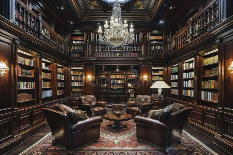 Quiet Library Interior with a Reading Area, Surrounded by Bookshelves ...
