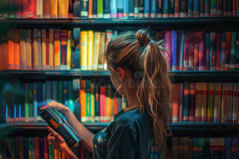 Quiet Library Interior with a Reading Area, Surrounded by Bookshelves ...