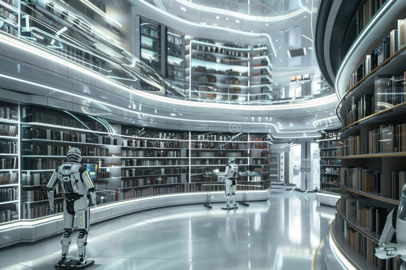 Quiet Library Interior with a Reading Area, Surrounded by Bookshelves ...