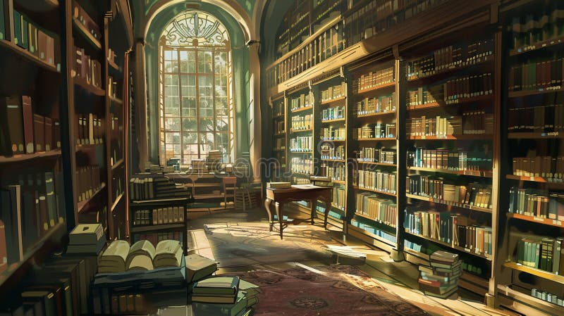 A Quiet Library Scene, with the Soft Sound of Pages Turning in a ...