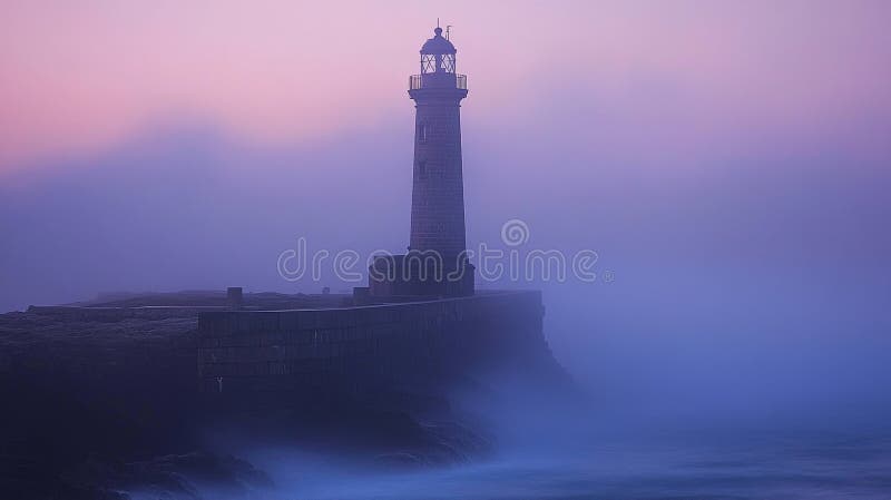 A Quiet Lighthouse at Sunset, Where the Calm Ocean Mirrors the Fading ...