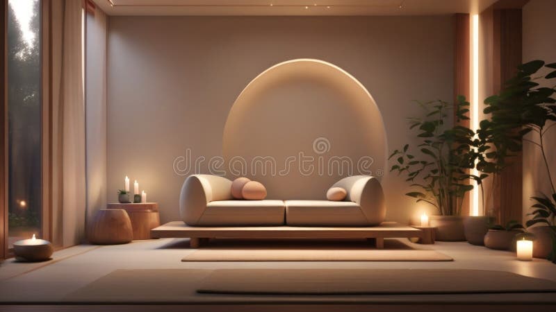 A Quiet Meditation Room with Soft Lighting and Comfortable Seating ...
