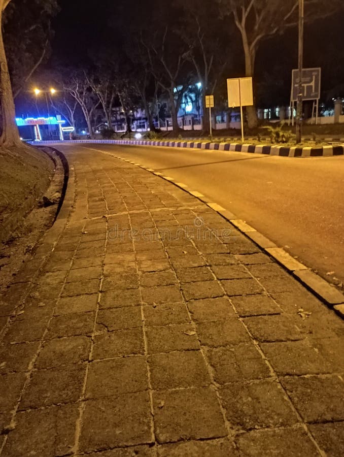 Quiet Midnight Street with Street Lights Stock Image - Image of street ...