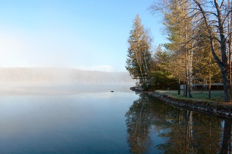 Quiet Misty Lake in the Morning Stock Photo - Image of peace, serene ...