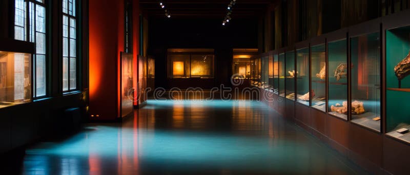 Quiet Museum Interior with Empty Display Cases Highlighting Cultural ...