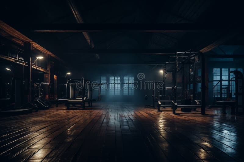 Quiet Night at an Empty Gym Featuring Dim Lighting and No Fitness ...