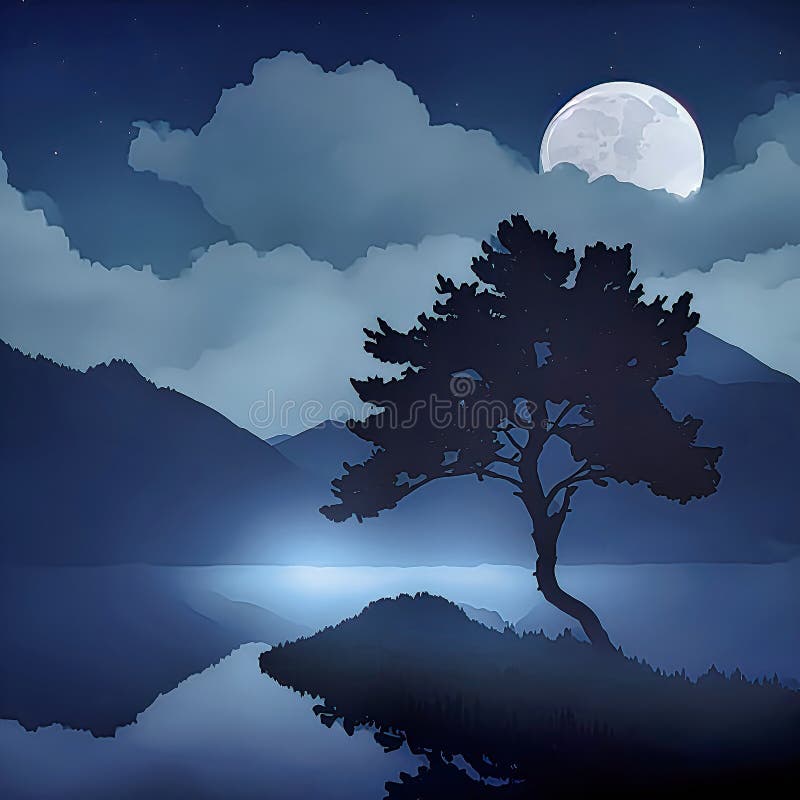 Quiet night landscape stock illustration. Illustration of fogs - 274647734