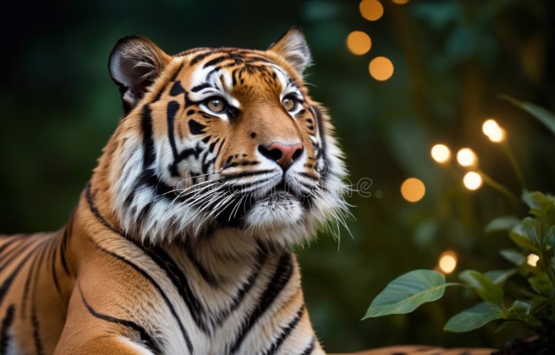 In the Quiet Night, the Tiger is Silently Watching Everything. Stock ...