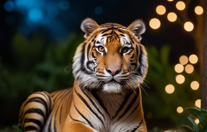 In the Quiet Night, the Tiger is Silently Watching Everything. Stock ...
