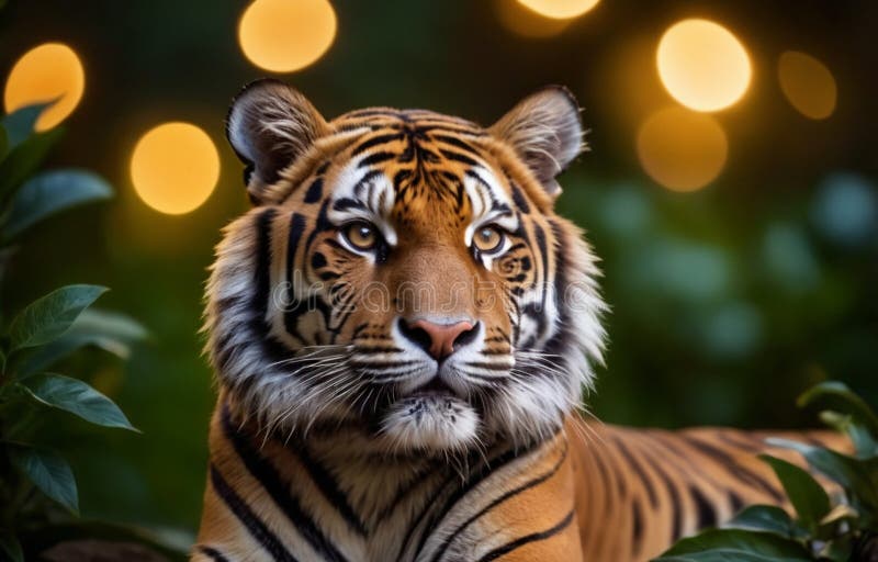 In the Quiet Night, the Tiger is Silently Watching Everything. Stock ...