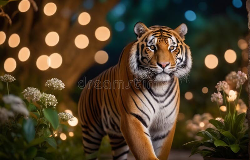 In the Quiet Night, the Tiger is Silently Watching Everything. Stock ...
