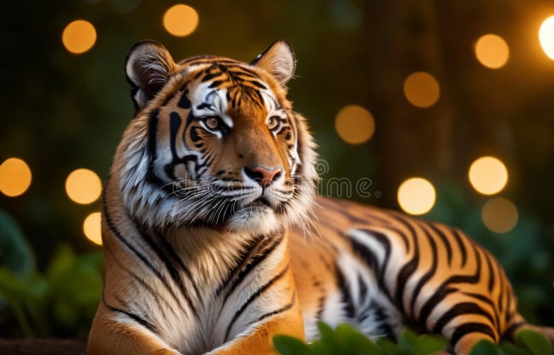 In the Quiet Night, the Tiger is Silently Watching Everything. Stock ...
