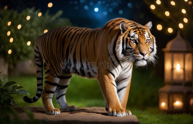 In the Quiet Night, the Tiger is Silently Watching Everything. Stock ...