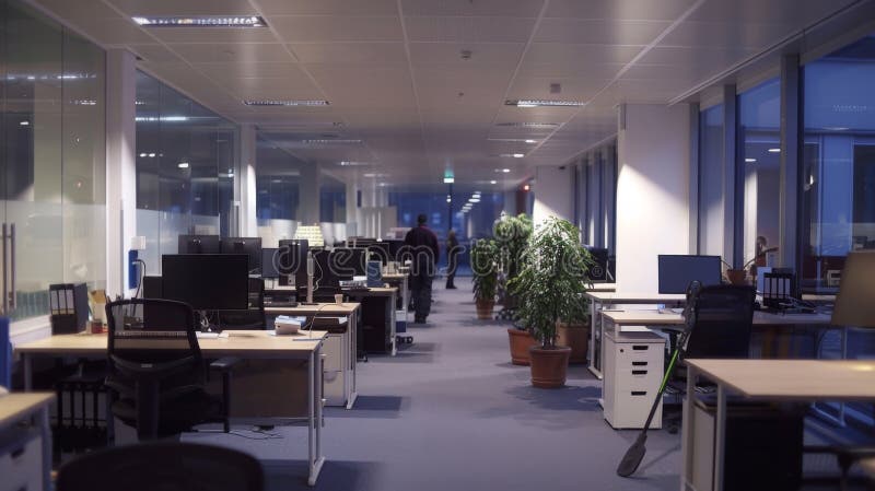 Quiet Office during Late Evening with One Person Working Stock Photo ...