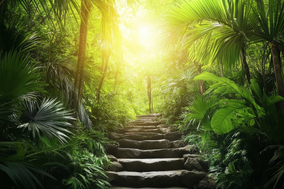 A Quiet Path Meandering through Dense, Tropical Foliage in a Tranquil ...