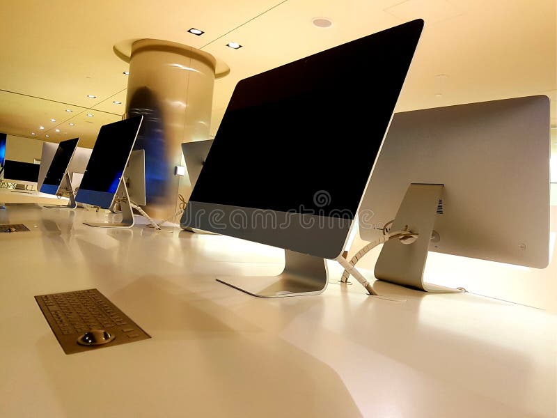 Quiet and Relaxing Working Environment. Computers in an Open Space ...