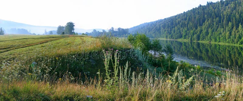 The Quiet of the River Along the Forest Slope Stock Photo - Image of ...