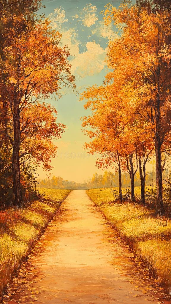 Quiet Rural Lane Bordered by Trees in Autumn. Stock Image - Image of ...