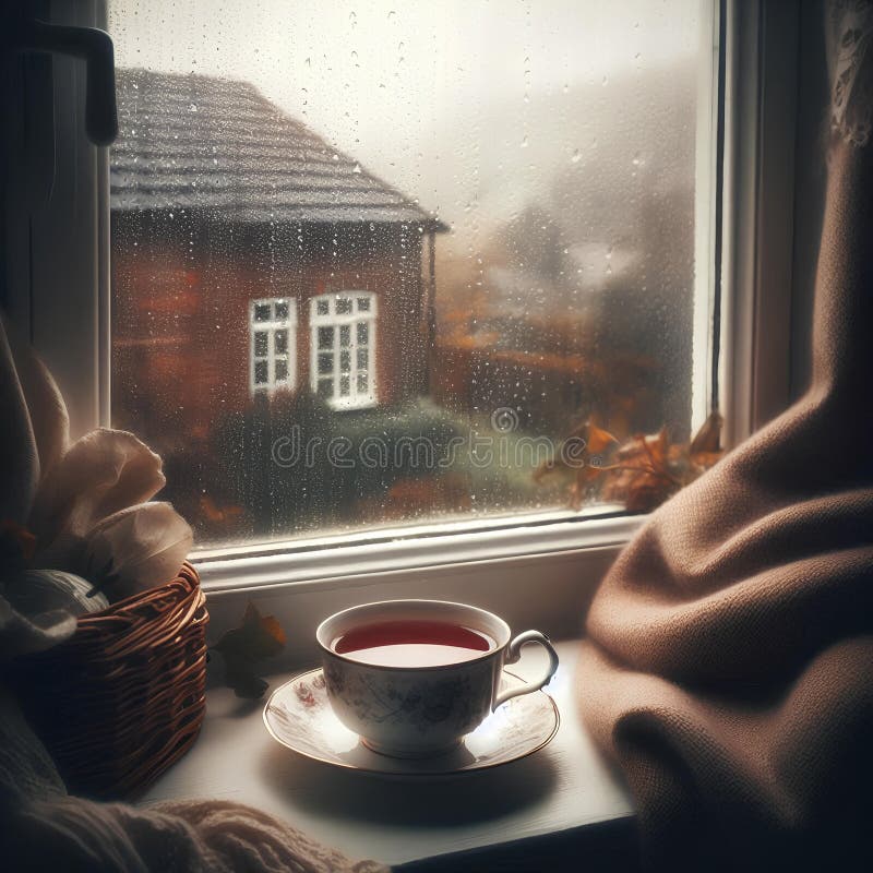 Serene Cup of Tea by the Window on a Rainy Day Editorial Photography ...