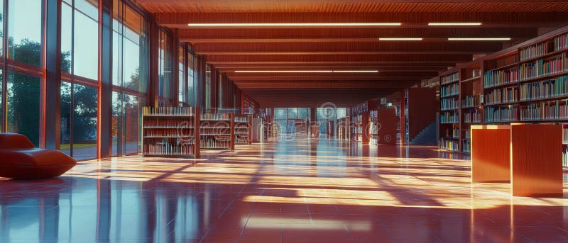 Quiet Scholarly Environment in an Empty Library with Rows of ...