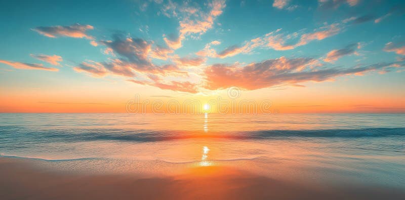 Quiet Seaside Sunset: Gentle Ocean Currents Reflecting a Bright Sky ...