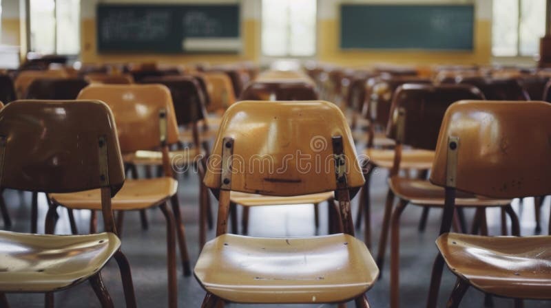 Quiet Study Hall - Empty Classroom Desks with Chalkboard Stock ...