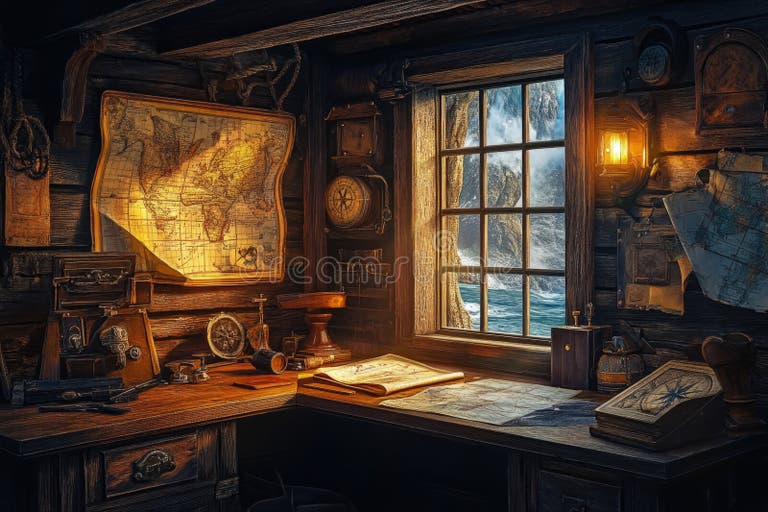 A Quiet Study Space with a Desk, a Window, and a Map for Planning and ...