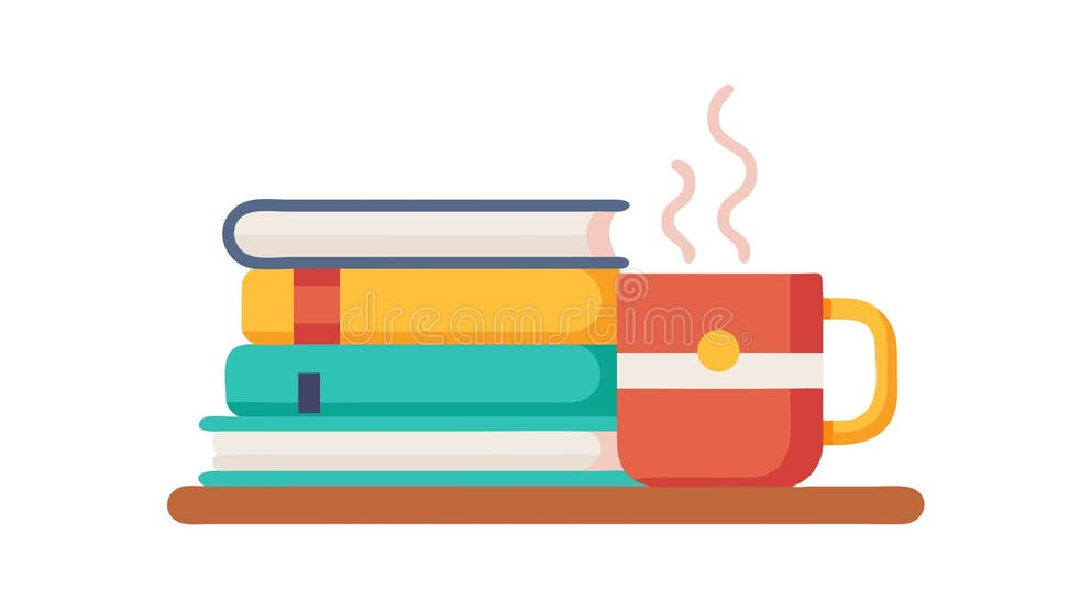 Quiet Study Time Books and Hot Coffee Illustration, Vector Design ...