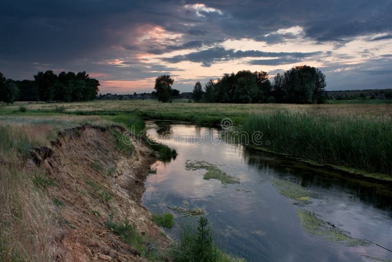 Quiet summer evening stock image. Image of sunset, tree - 37395453