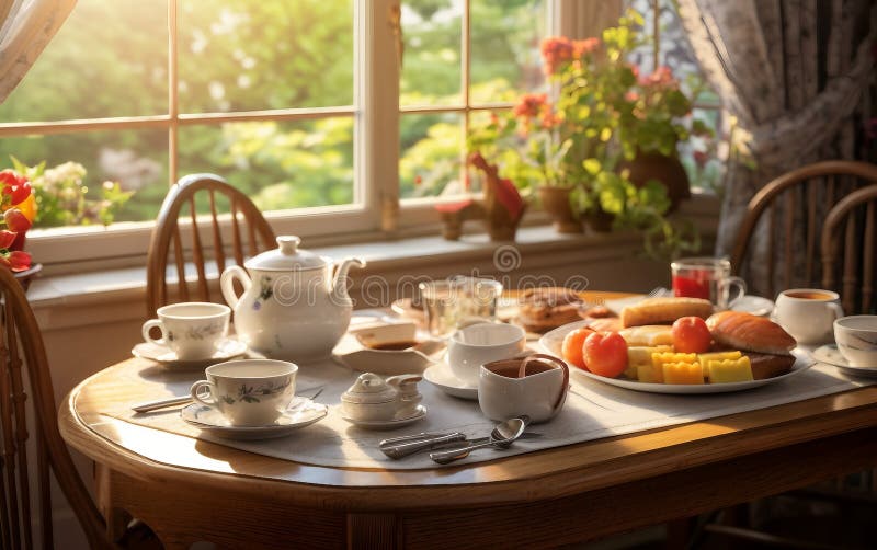 Quiet Sunday Morning Breakfast Set the Scene. Stock Illustration ...