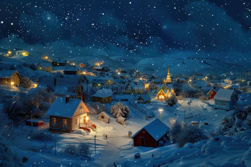 A Quiet Ukrainian Winter Village Under a Starry Night Sky Stock Image ...