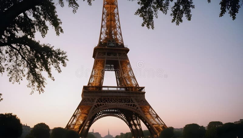 A Quiet View of the Eiffel Tower at Sunset, Casting a Warm Glow Over ...