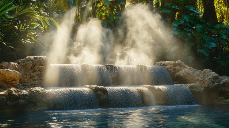 A Quiet Waterfall Streams through Rich, Green Tropical Vegetation Stock ...